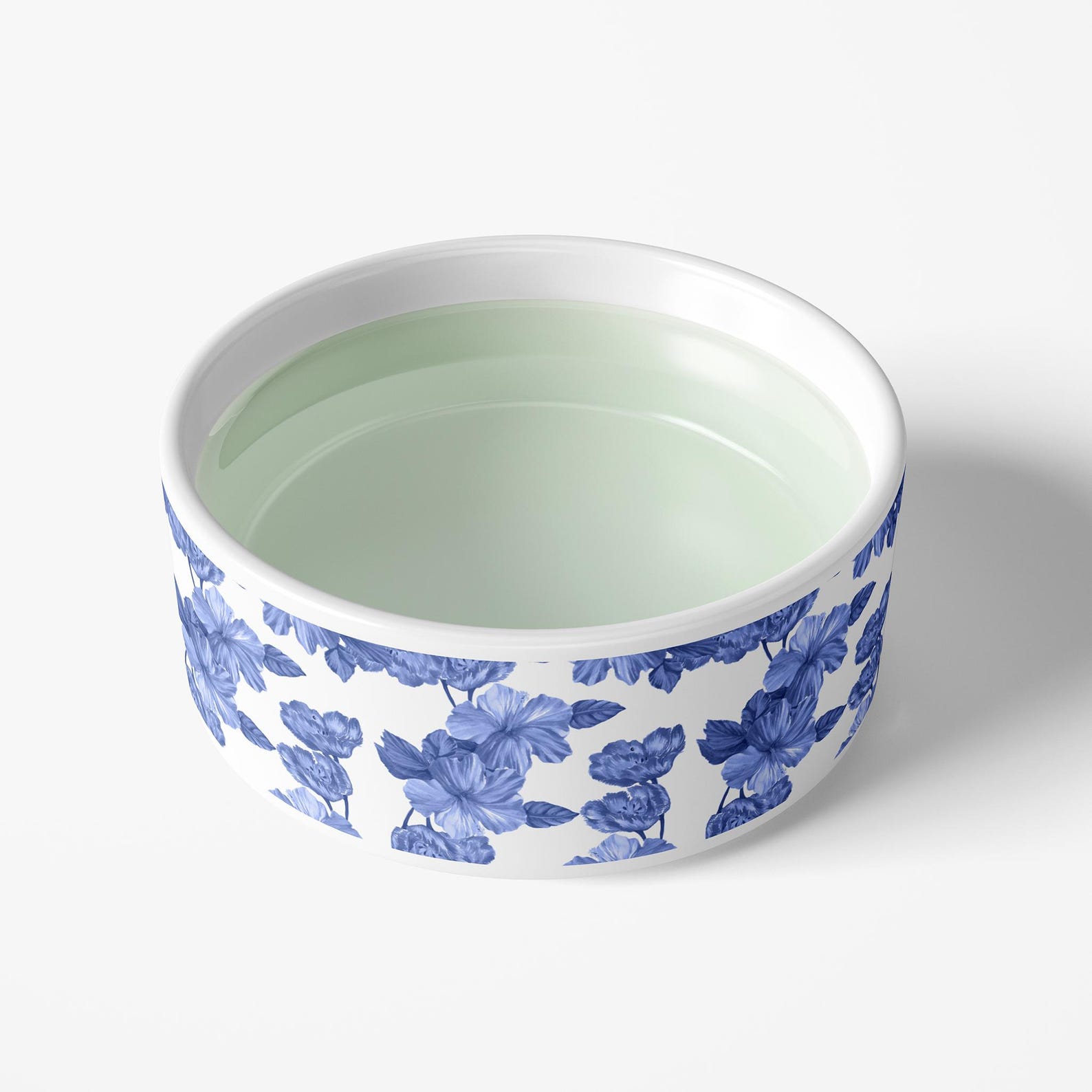 Floral Dog Bowl, Blue & White, Lily Flower Pet Dish, Ceramic - Etsy
