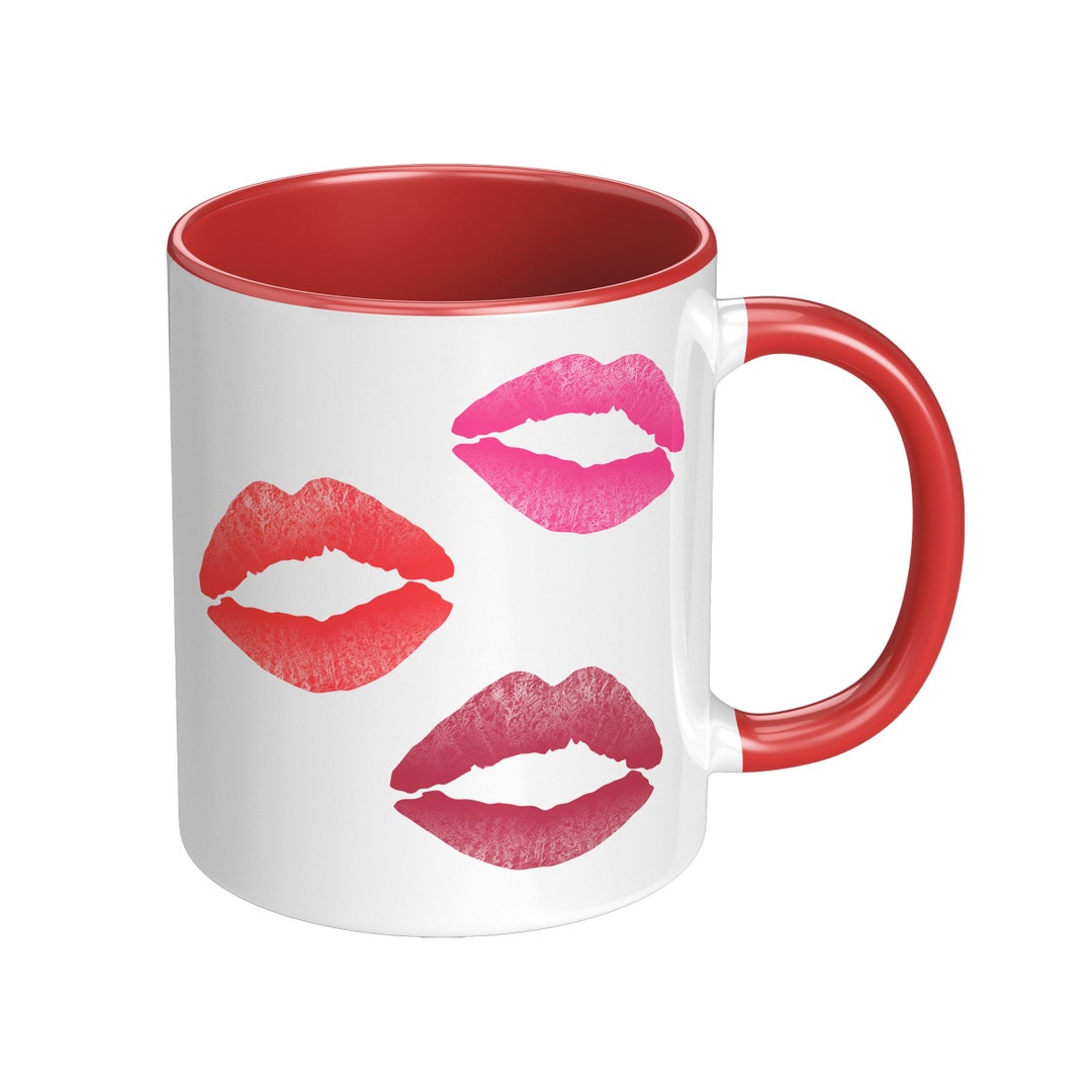 Lipstick Kisses Mug, White With Red Accent Handle, Ceramic - Etsy