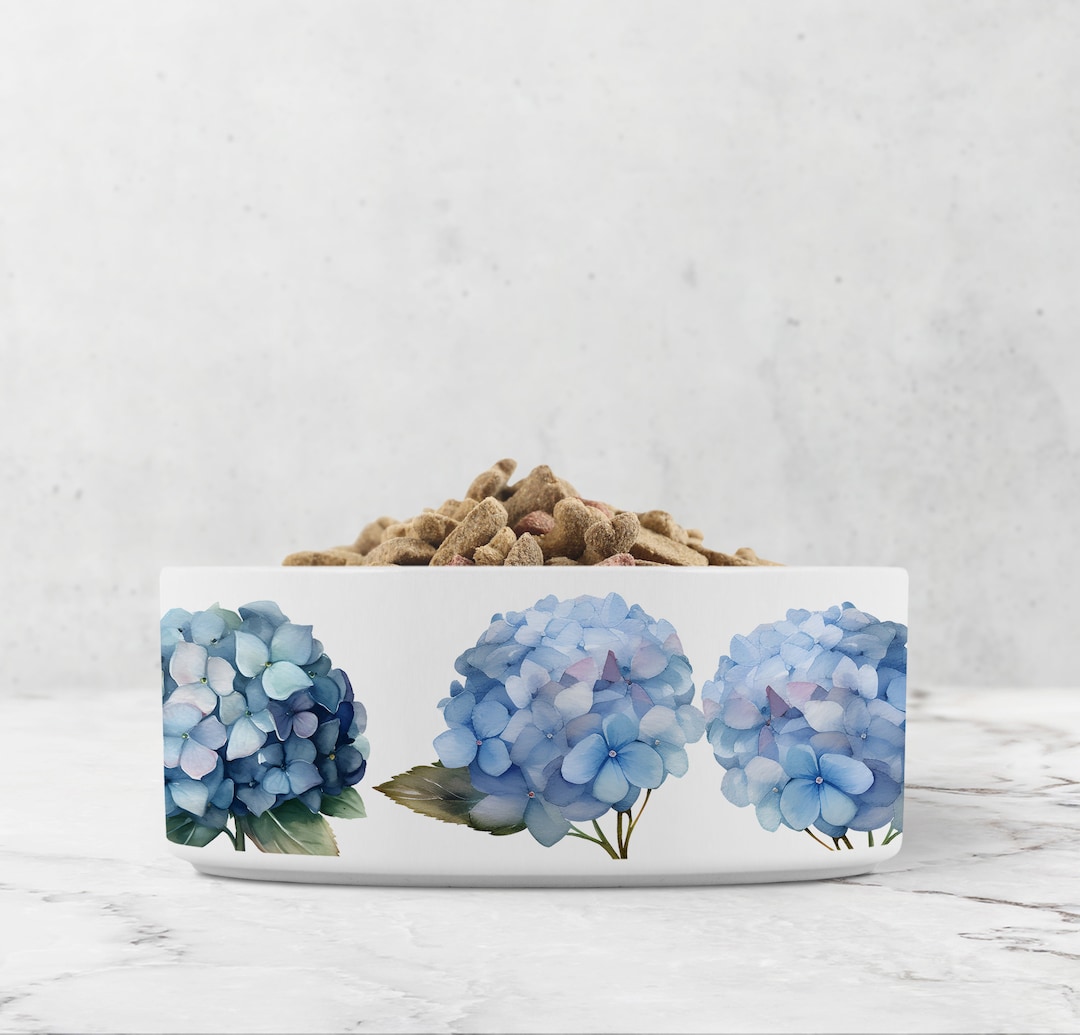 Blue Hydrangea Pet Bowl, Ceramic Dog Bowl, Flower Cat Dish - Etsy