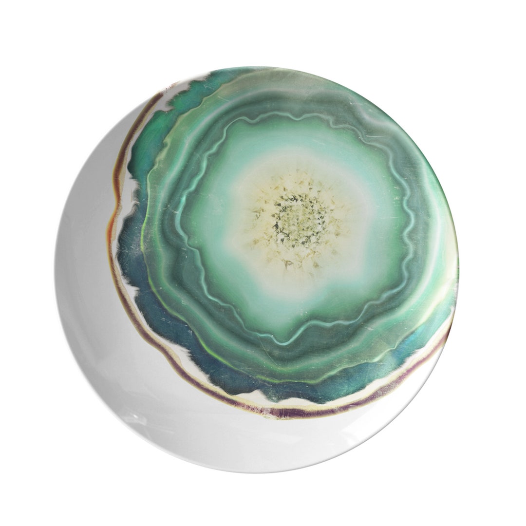 Green Agate Plates, Set of 4, Agate Dinnerware, Gemstone Plates, Luxury ...
