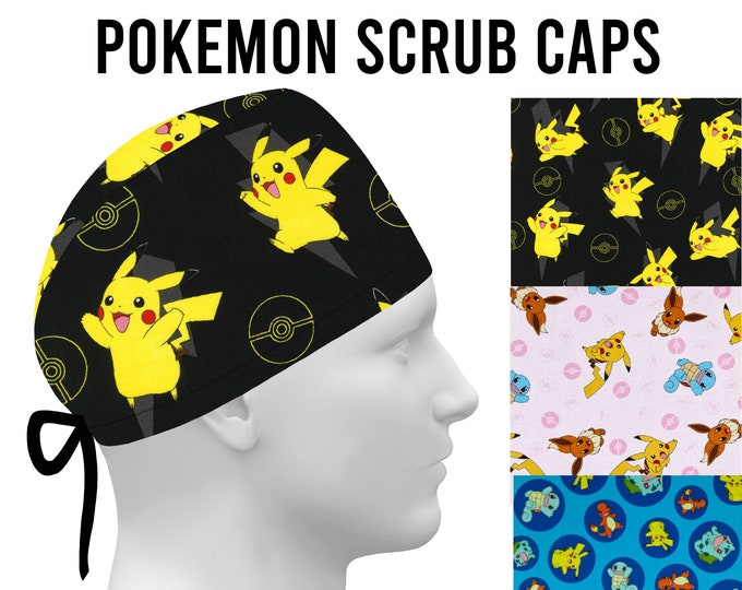 Pokemon Pikachu Scrub Cap Surgical Hat +/- Buttons - Etsy