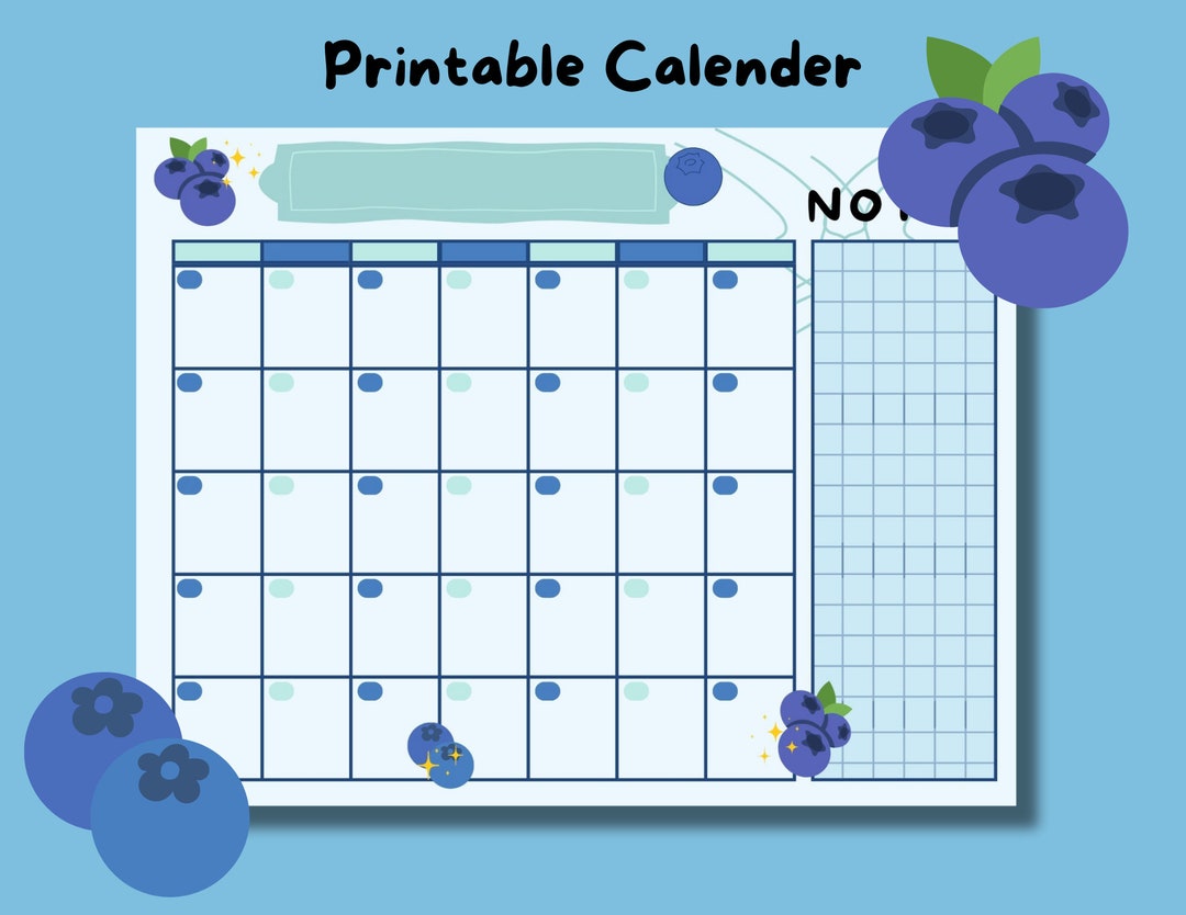 Blueberry Calendar Printable, Monthly Planner, Printable Calendar ...