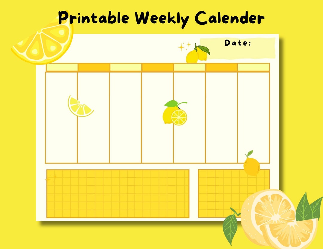 Lemon Weekly Calendar Printable, Monthly Planner, Printable Calendar ...