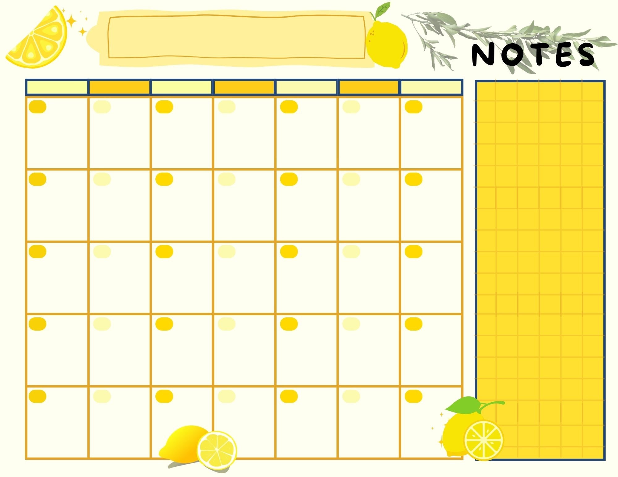 Lemon Calendar Printable, Monthly Planner, Printable Calendar ...