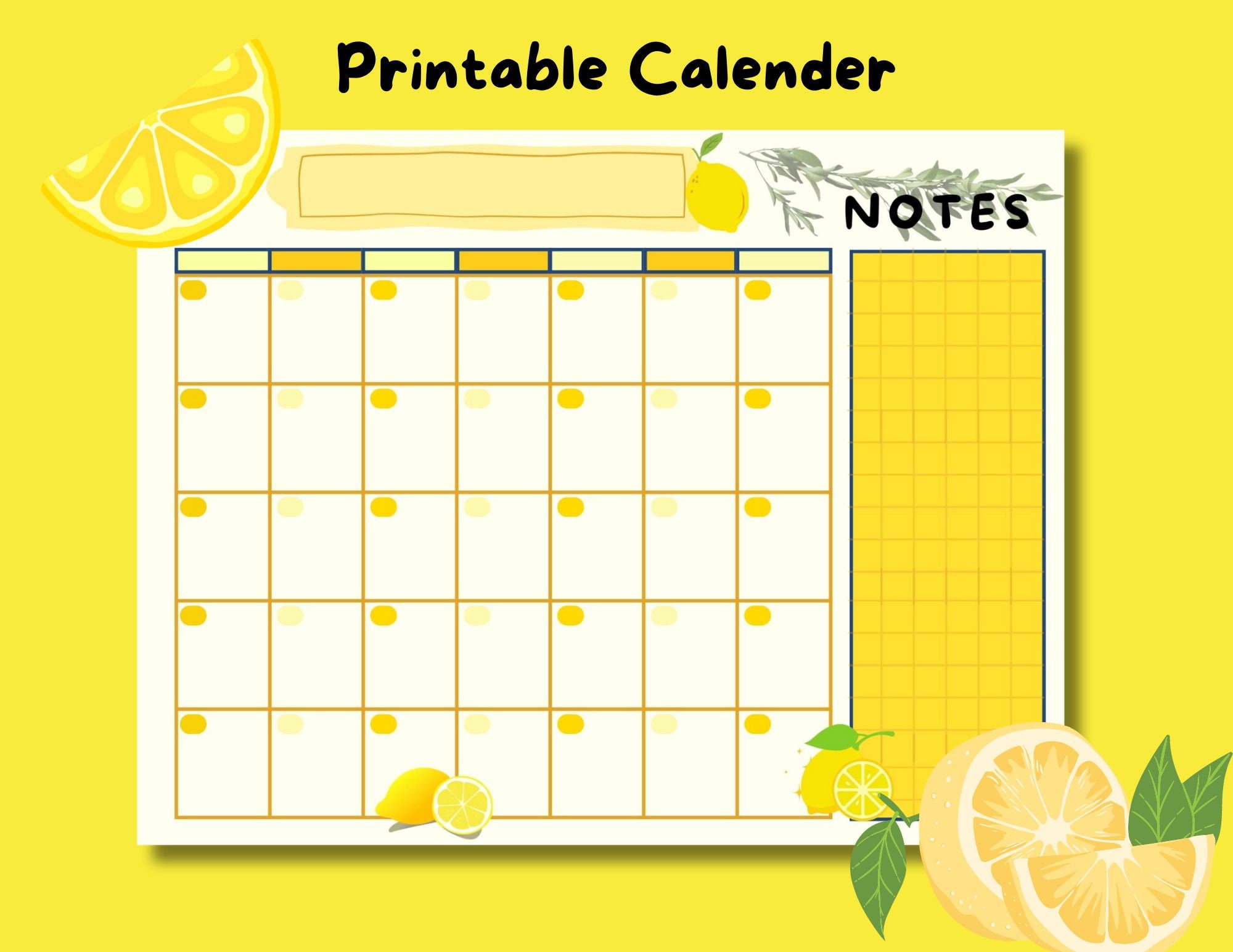 Lemon Calendar Printable, Monthly Planner, Printable Calendar ...