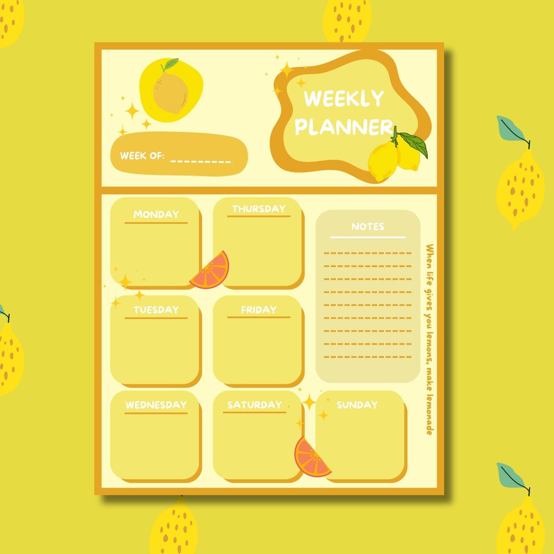 Cute Lemon Weekly Calendar Printable, Monthly Planner, Printable ...