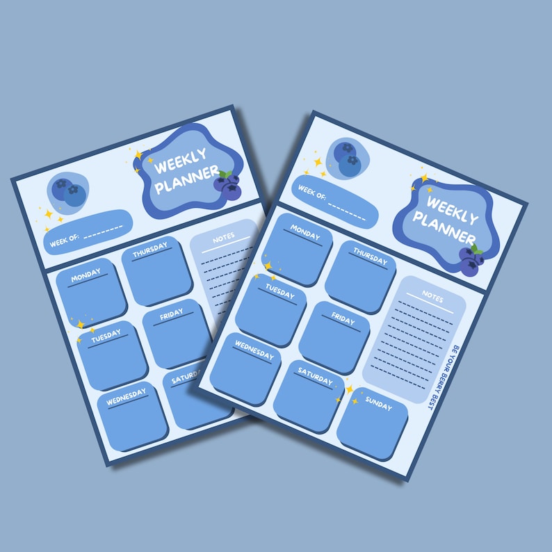 Cute Blueberry Weekly Calendar Printable, Monthly Planner, Printable ...