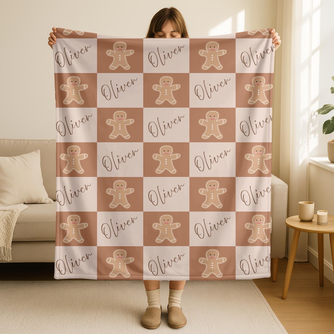 Personalized Gingerbread Man Blanket,custom Name Checkered Gingerbread ...