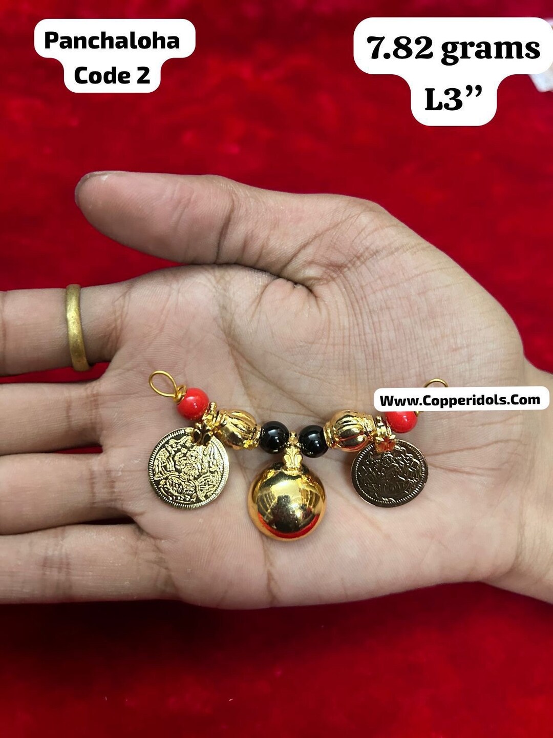 Panchaloha Made Gold Polished Lakshmi Kasu With Bottu Thali, Mangalyam ...