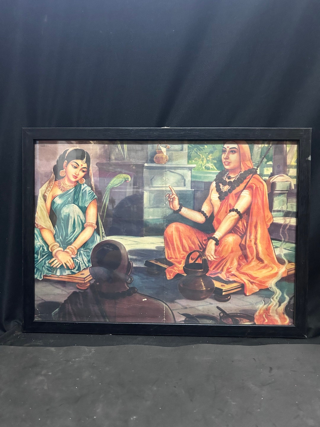 An Old Print of Shankaracharya Madanamishra & Bharati Devi in a Frame ...