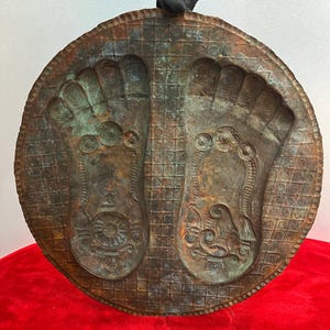 Vintage Copper Embossed Vishnu Paada With Gold Plating , Charanaravind ...