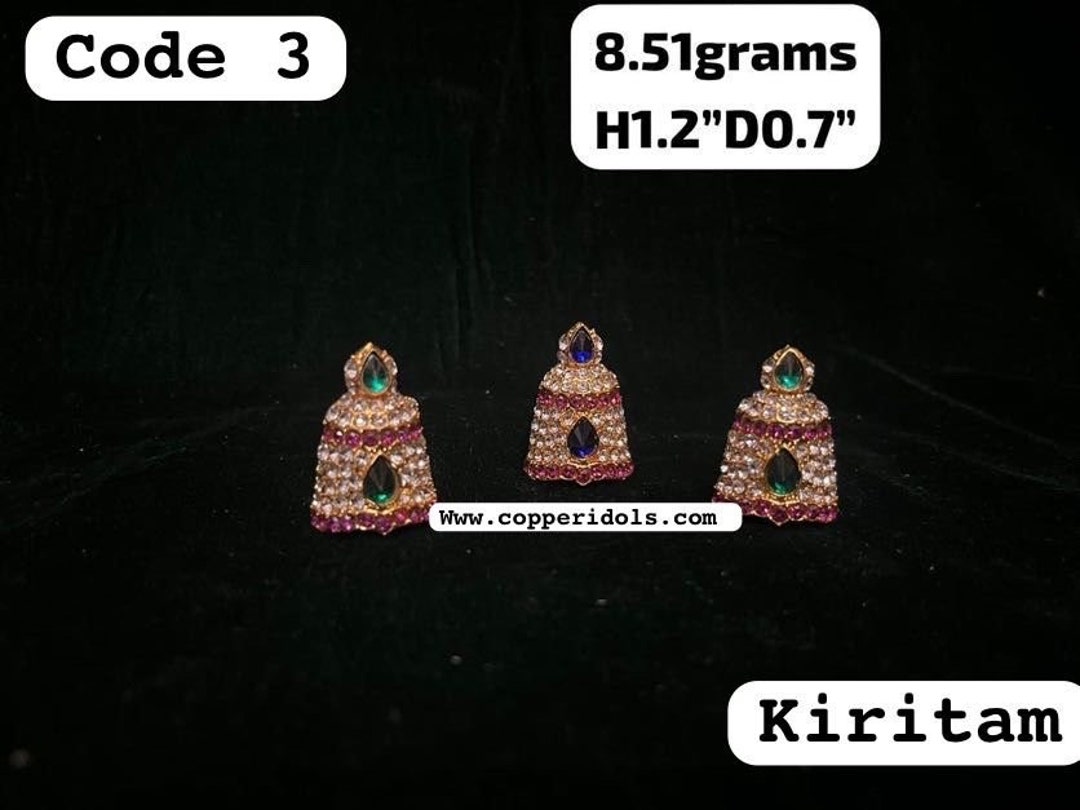 Copper Made Gold Plated Stone Studded Kiritam / Crown for God Idols Set ...