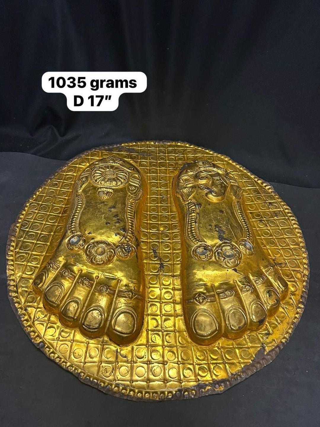 Vintage Copper Embossed Vishnu Paada With Gold Plating , Charanaravind ...