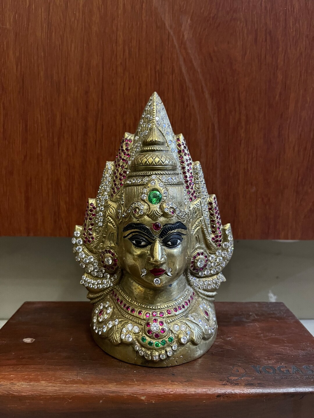 Vintage Bronze Cast Yellama Devi Mask With Studded Semi Precious Stones ...