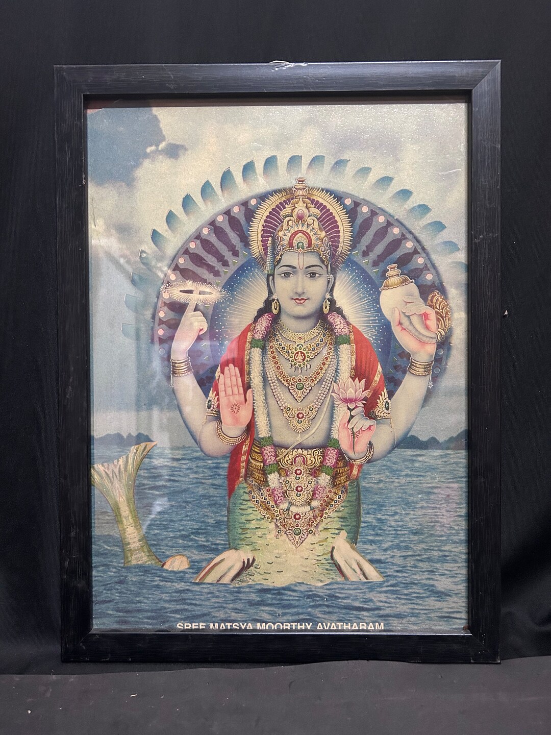 An Old Print of Matsya Avatar in a Frame - Etsy