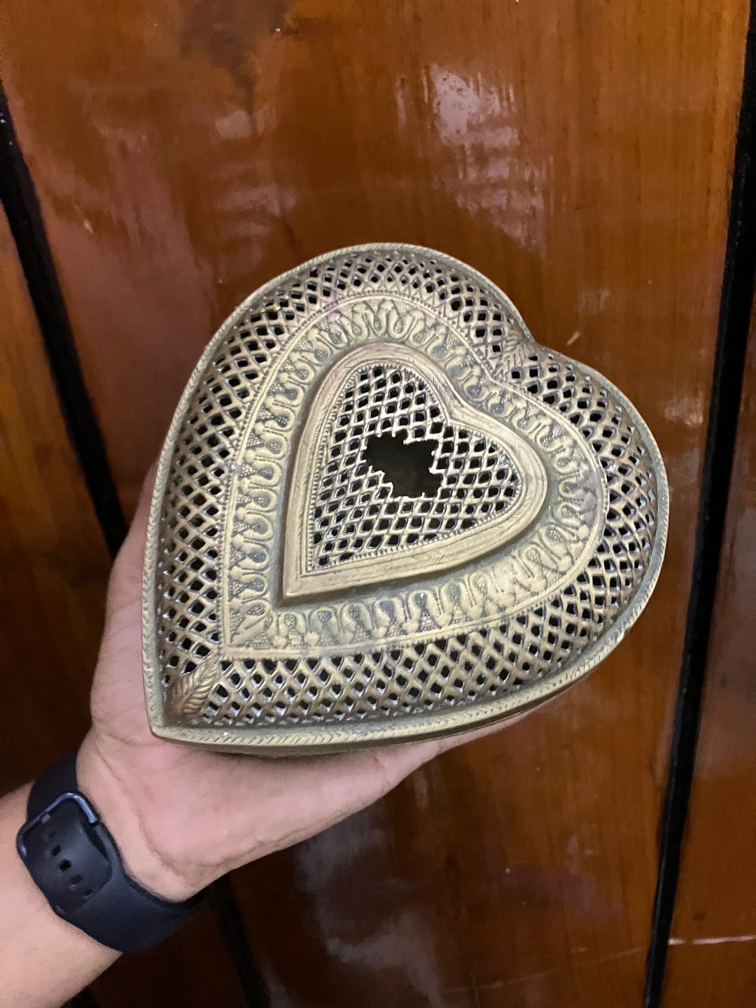 Vintage Bronze Cast Heart Box Jali Work From North India - Etsy