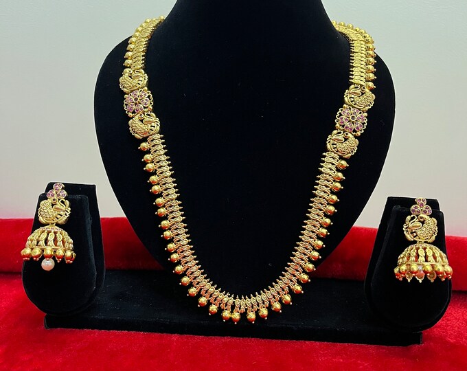 Panchaloha Made Gold Polished Elegant Long Mala Haram With Double Moppu ...