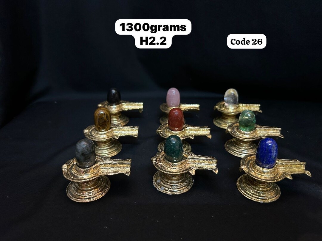 Panchaloha Made Shiva Linga Set of 9 , Navaratna Lingas With Semi ...