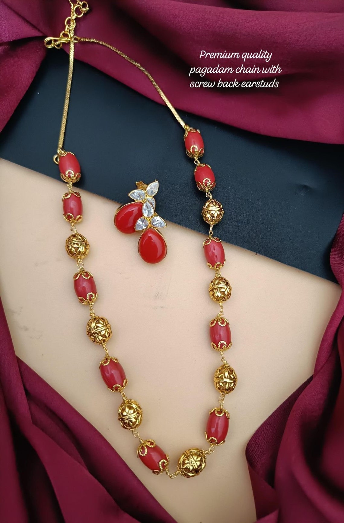 Panchaloha Made Gold Polished Grand Jewellery Set Coral Gundu Mala ...