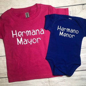 Hermana Mayor - Hermano Menor - Spanish Baby Gift - Sibling Shirts ...