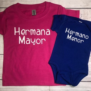 Hermana Mayor - Hermano Menor - Spanish Baby Gift - Sibling Shirts ...