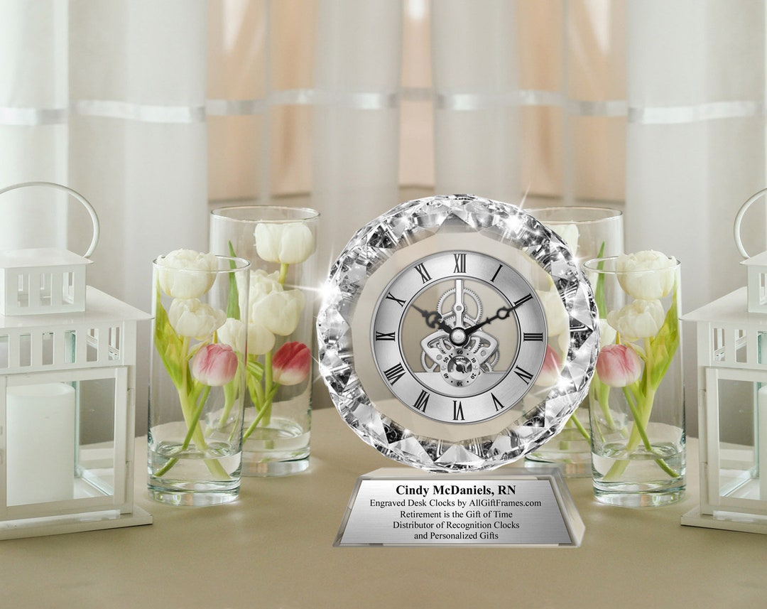 Personalize Crystal Diamond Clock Executive Etch Retiree Trophy Award ...