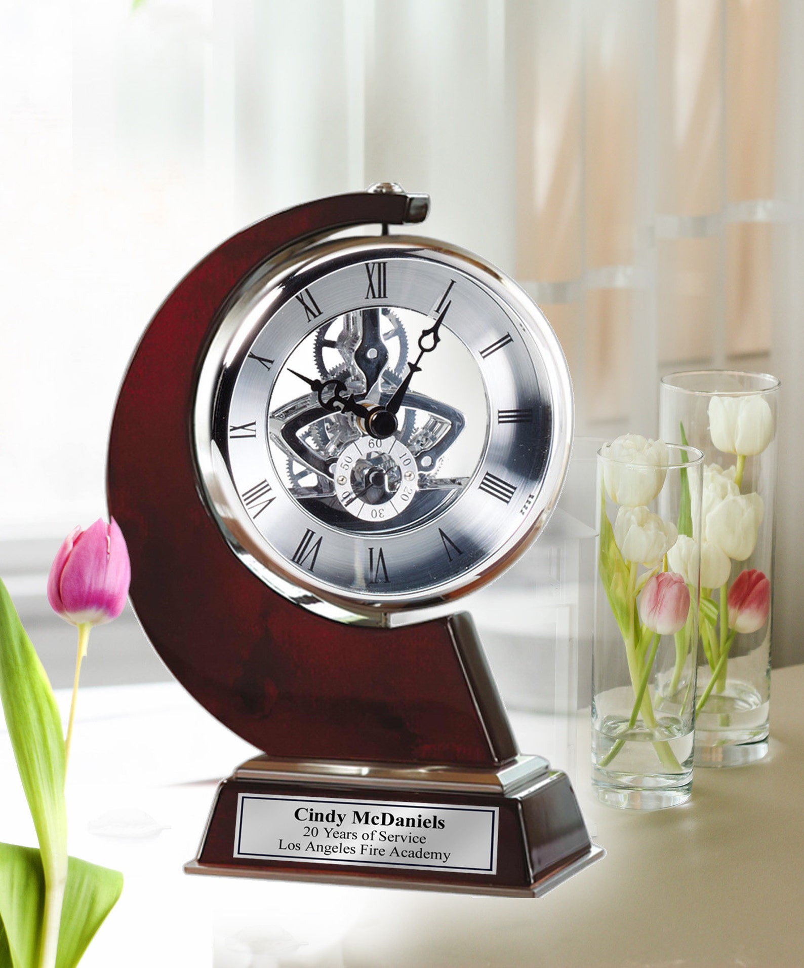 Gear Davinci Desk Clock Rotates 360 Degrees Silver Engraving Unique ...