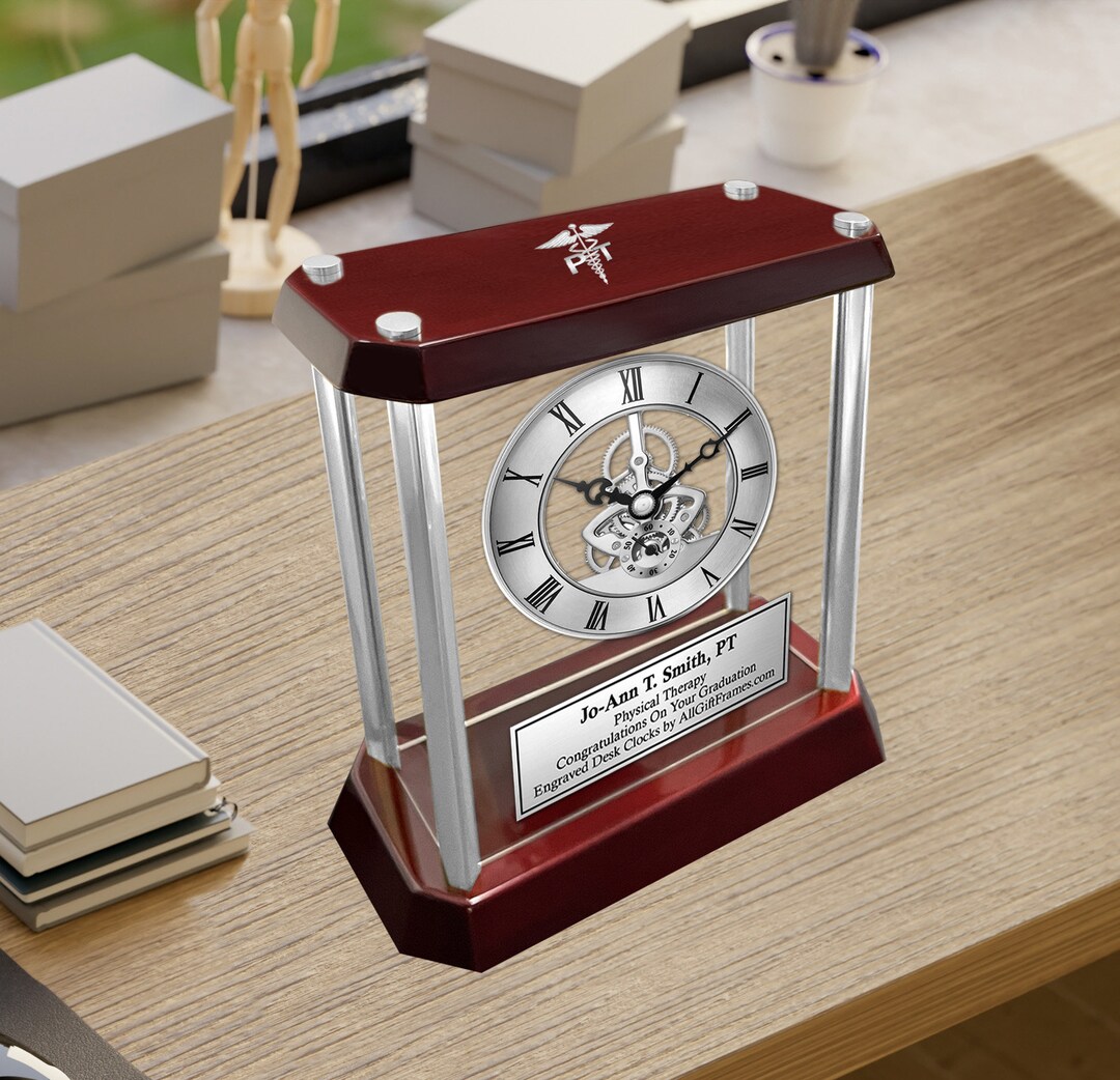 3D Physical Therapy Logo Personalized Gift Silver Gear Engraved Clock ...