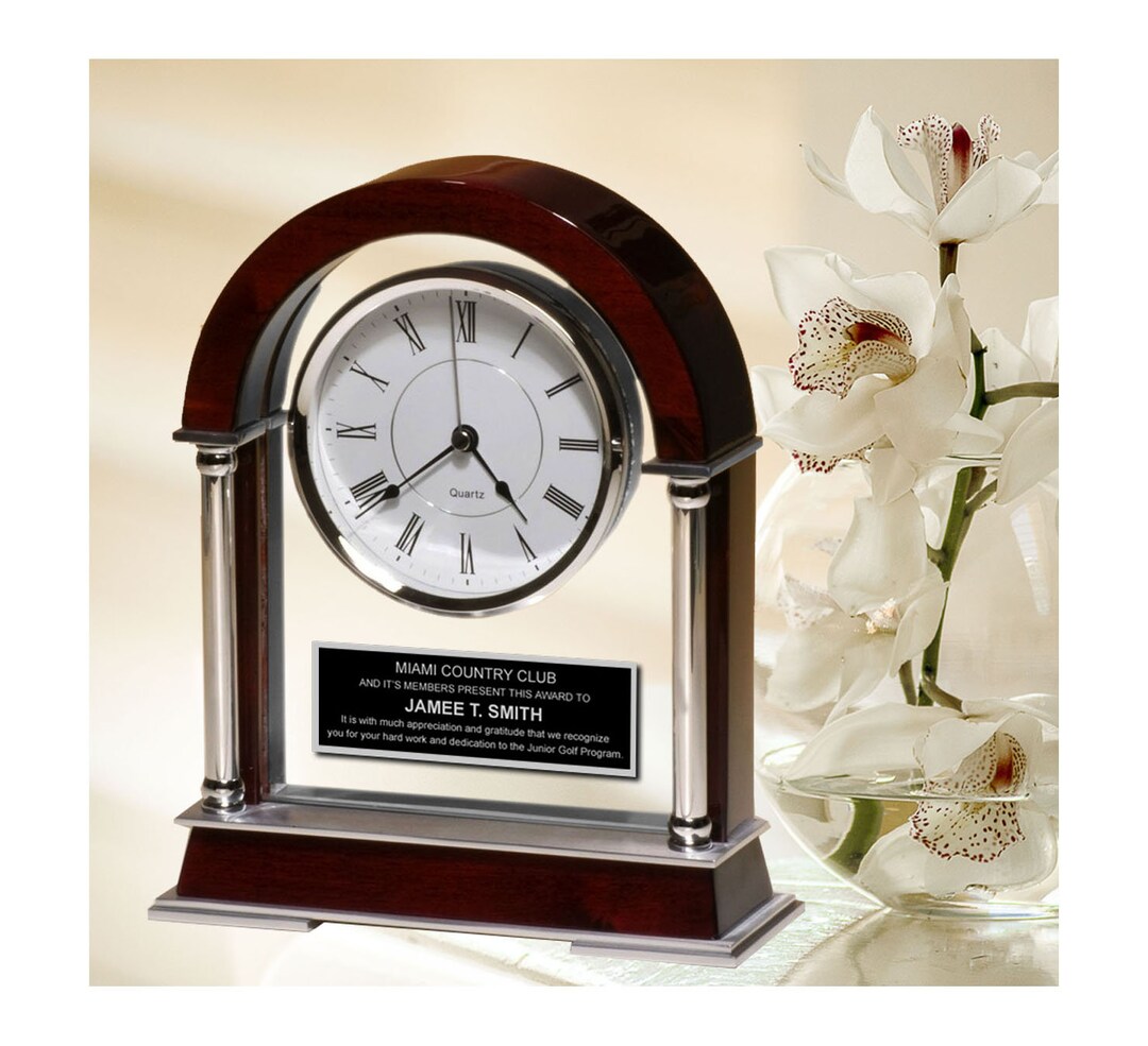 Large Arch Wood Rosewood Dual Chrome Metal Column Glass Casing Mantel ...