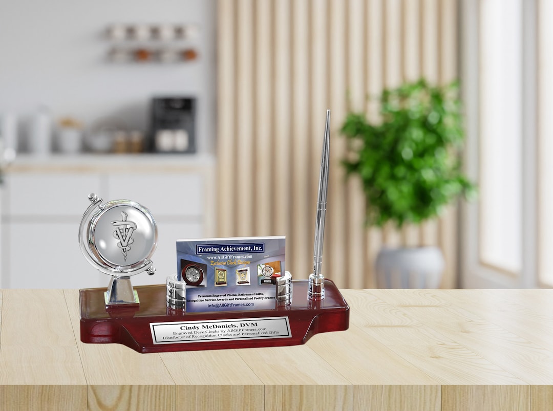 DVM Office Desk Clock Custom Name Plate Veterinarian Pen Set Business ...
