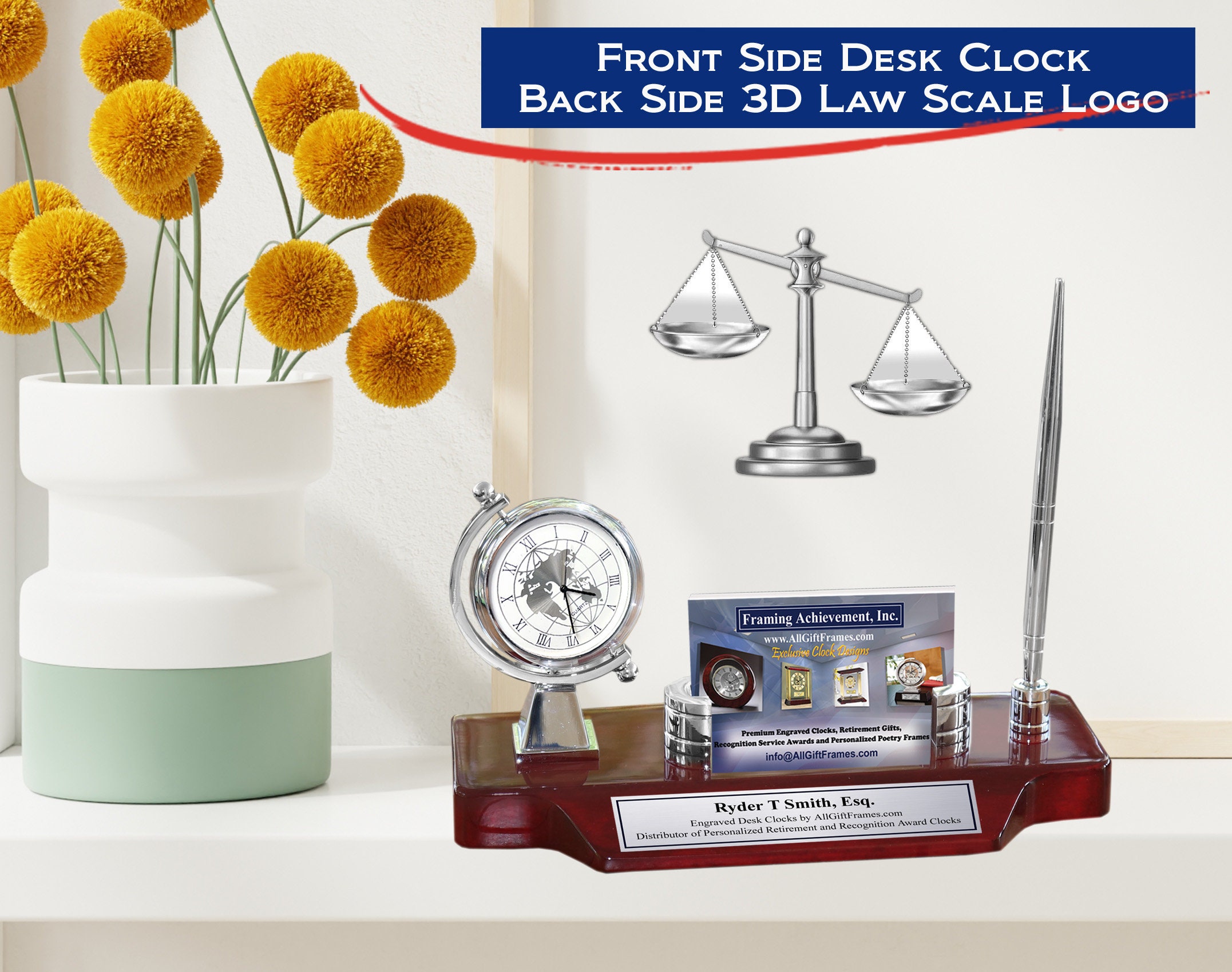 Law Office Desk Clock Custom Name Plate Pen Set Business Card Holder ...