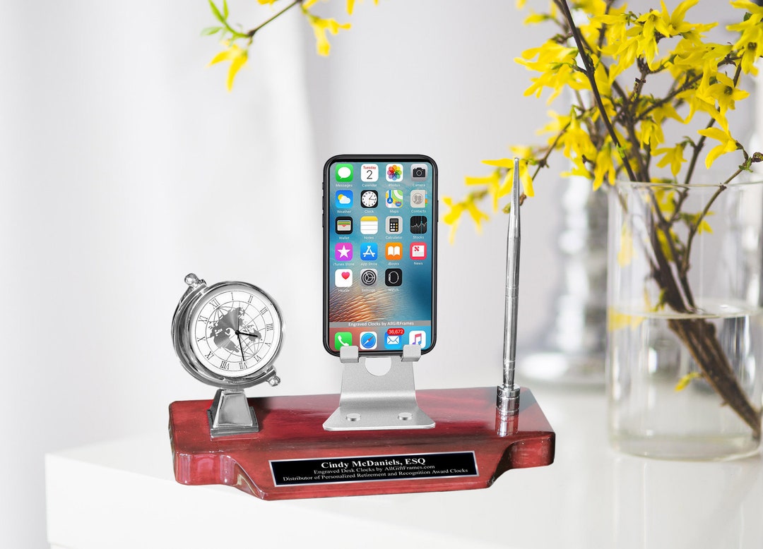 Etched Engraved Desk Clock Personalized Tabletop Accessories Pen Set ...
