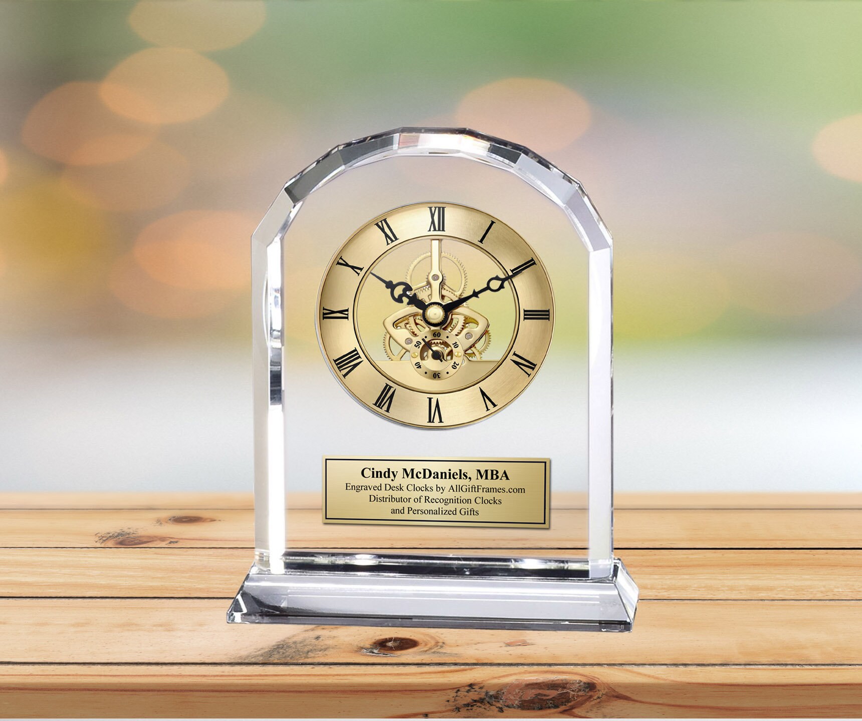 Engraved Desk Crystal Clock Employee Service Award Recognition ...