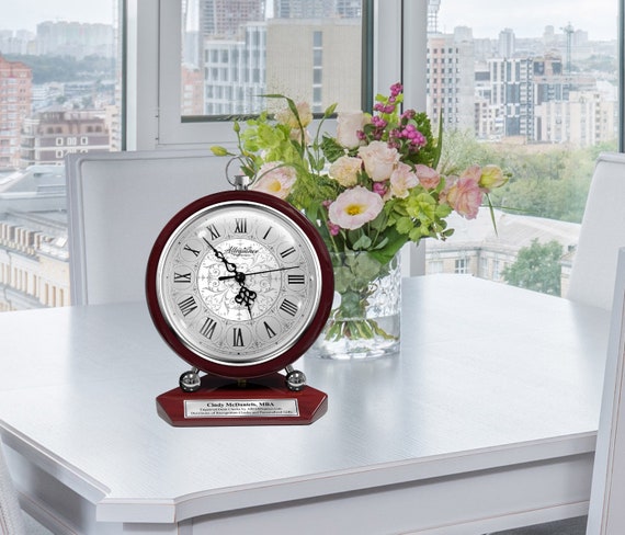 Silver Chrome Wood Engraved Clock Personalize Table Custom | Etsy