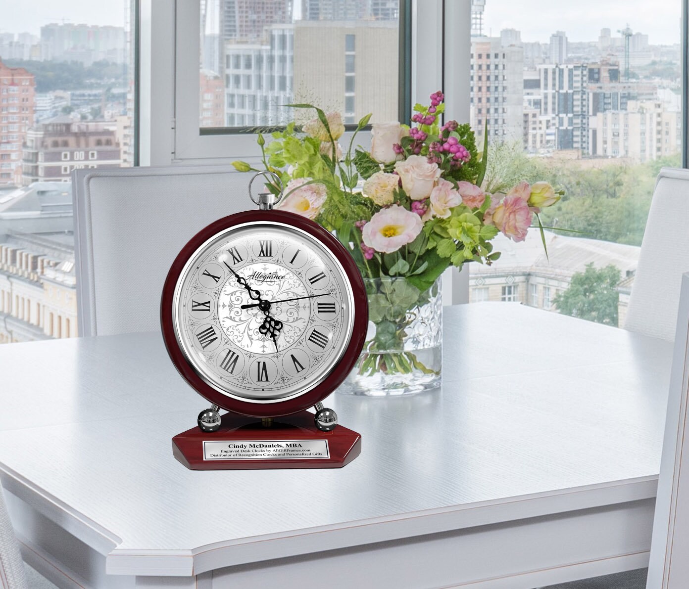 Silver Chrome Wood Engraved Clock Personalize Table Custom Thank You ...