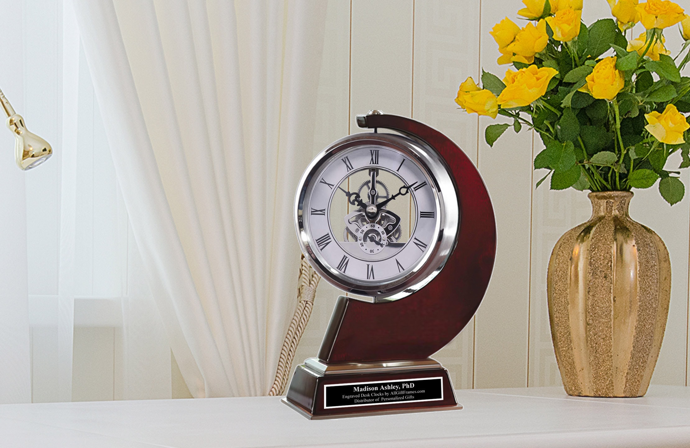 Luxurious Rotating Engineering Gear Display Desk Clock Aluminum Metal ...