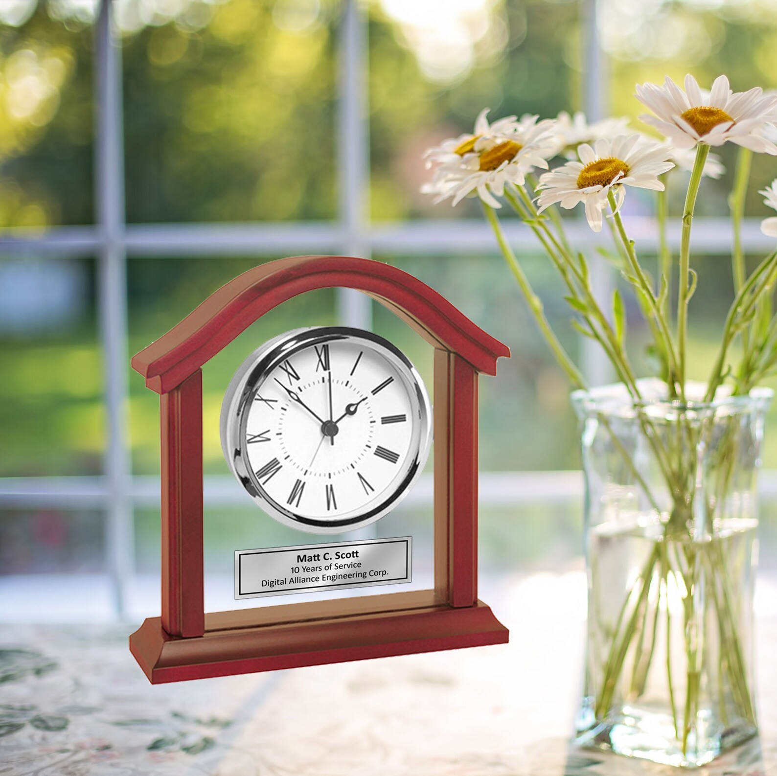 Wood Glass Engraved Clock Silver Engraving Plate Table Etched | Etsy