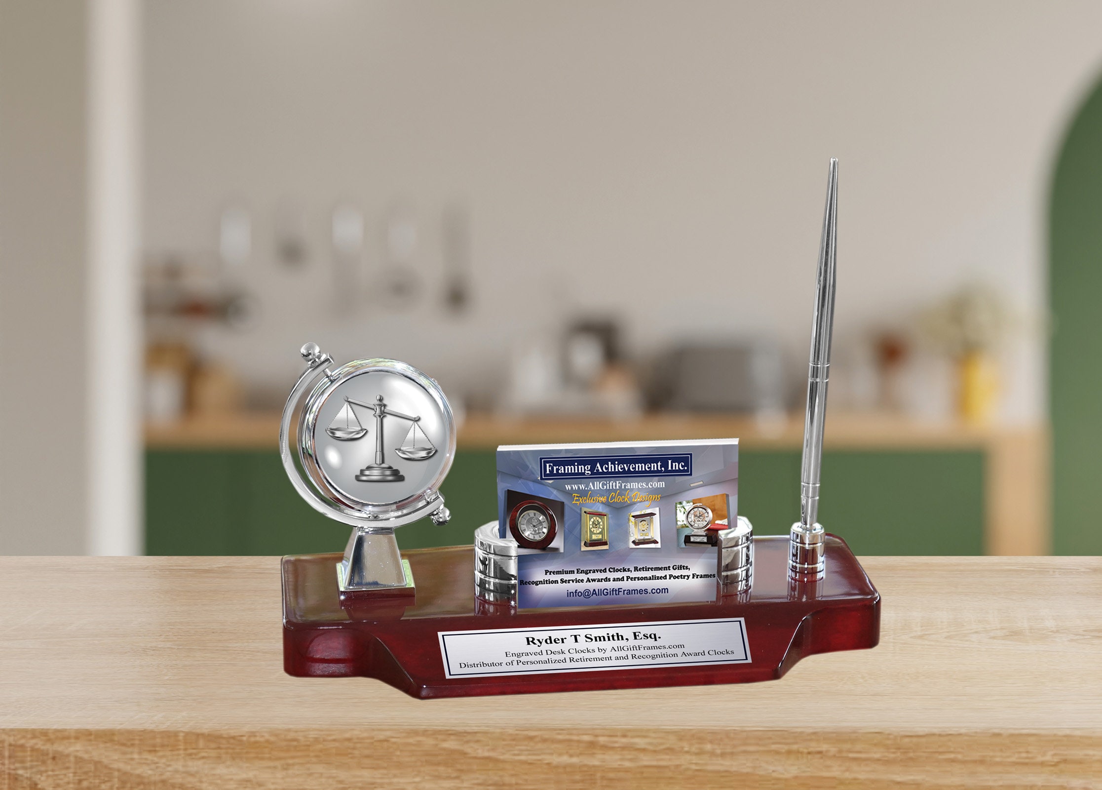 Law Office Desk Clock Custom Name Plate Pen Set Business Card Holder ...