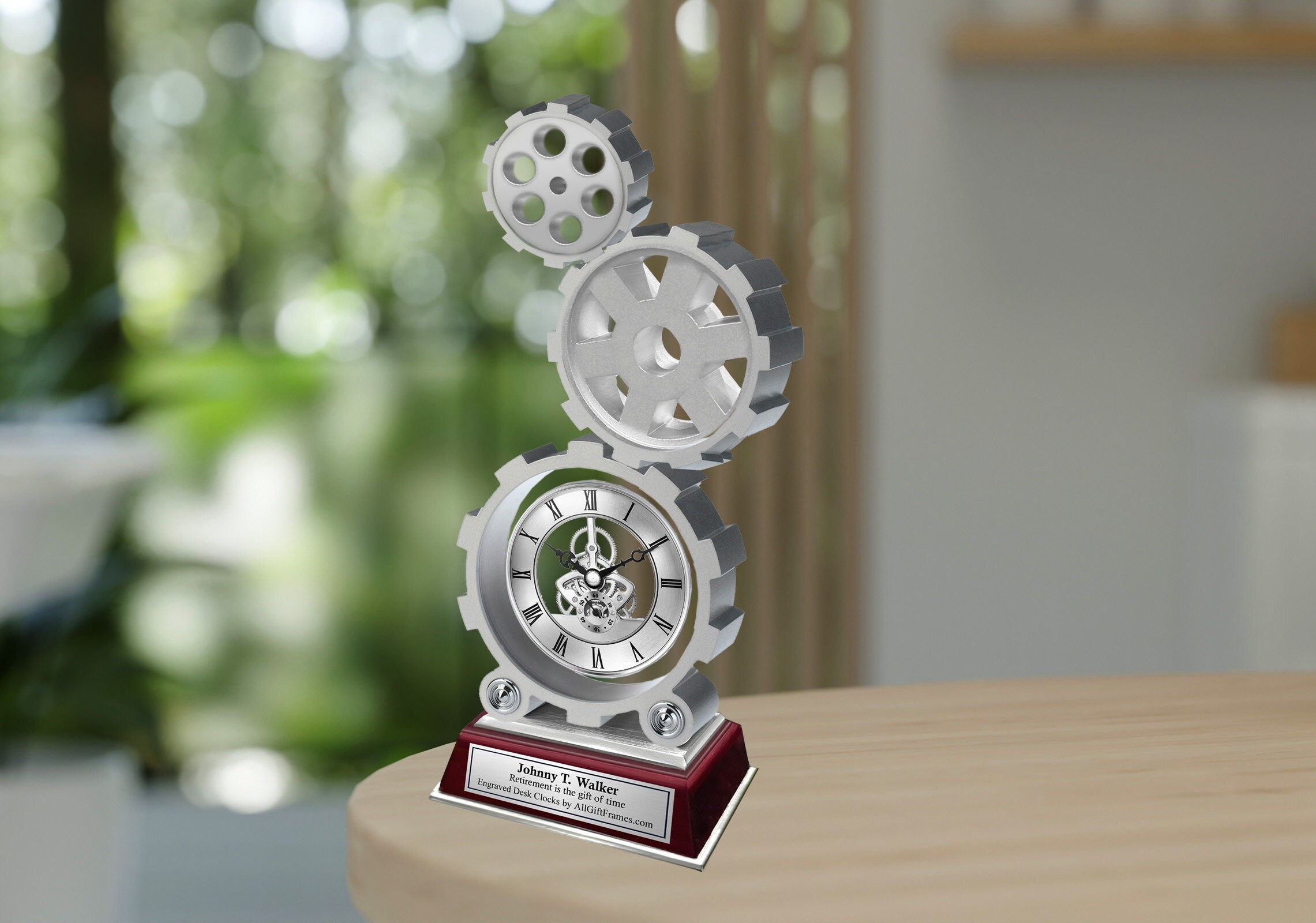 Personalized Clock Engraved Triple Gear Shape Table Clock Trophy ...