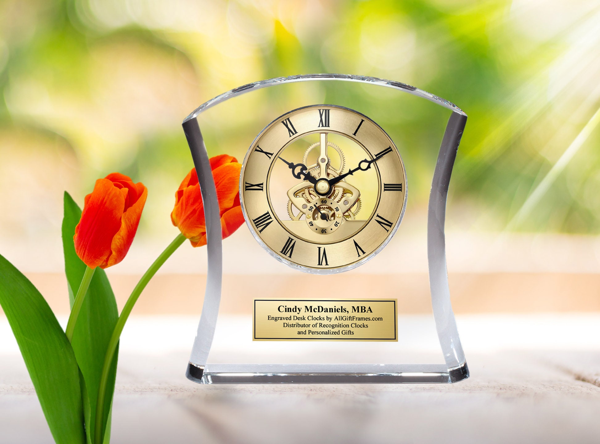 Diamond Cut Arch Crystal Mantel Desk Engraved Clock Gold - Etsy