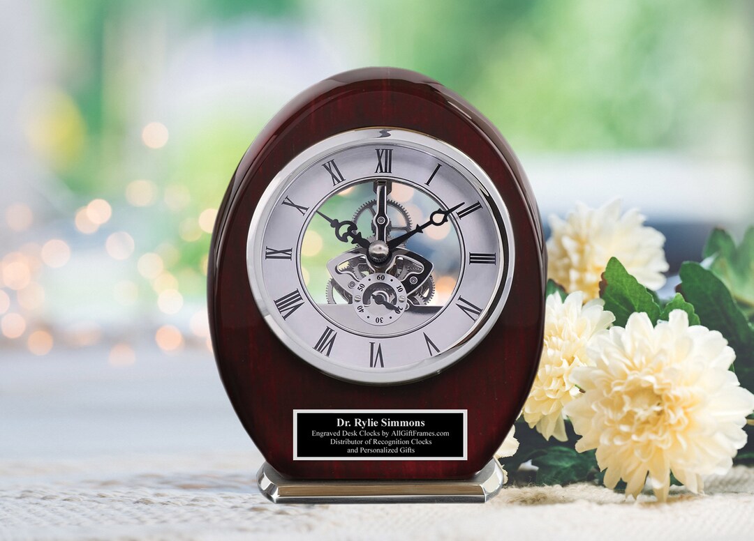 Engravable Black Engraved Archway Wood Accent Clock Custom Gift ...