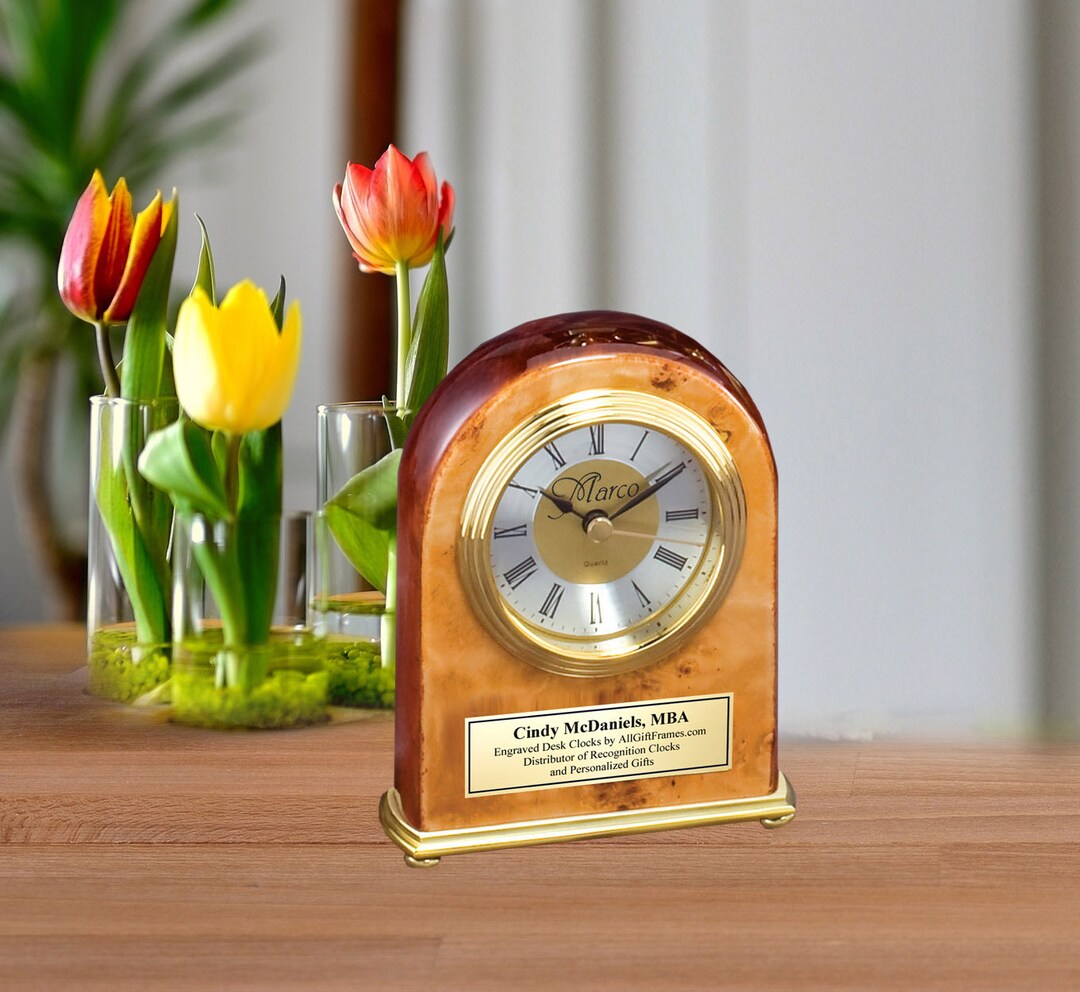 Veneer Engraved Small Clock Personalized Gold Engravable Gift Clocks ...