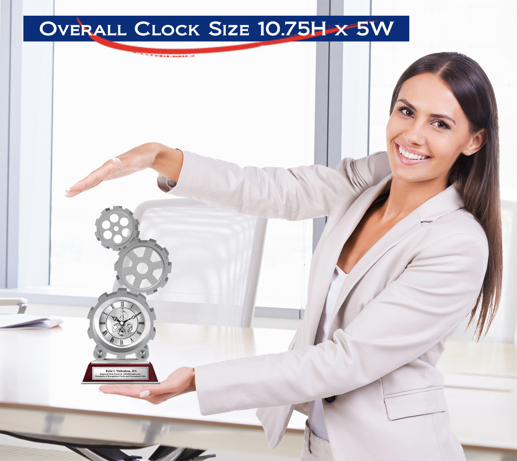 Personalized Clock Engraved Triple Gear Shape Table Clock Trophy ...
