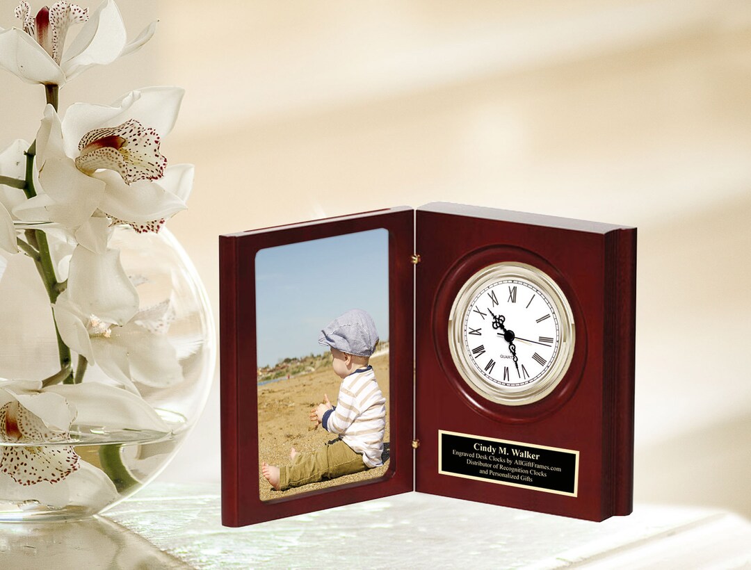 Custom Engravable Picture Frame Clock Desktop Fits 4x6 Photo Table ...