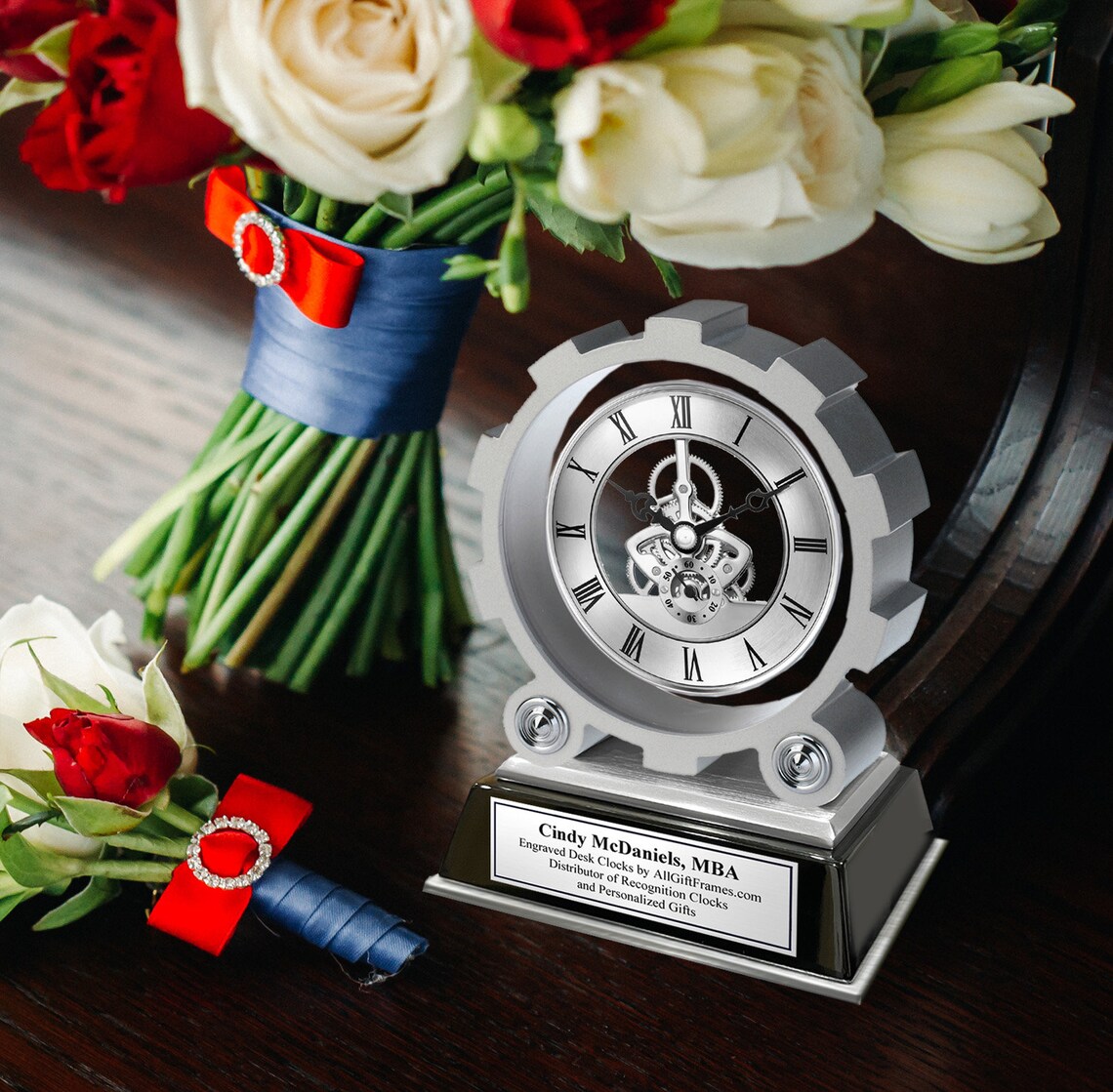 Engrave Table Desk Clock Mantel Engineer Gear Display Thank You ...