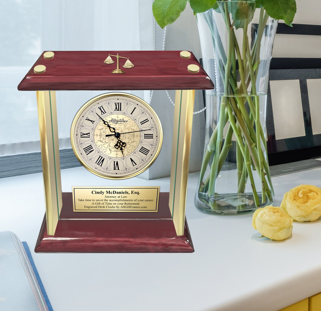 Law Scale Justice Legal Gift Brass Gold Engraved Desk Clock Office Home ...