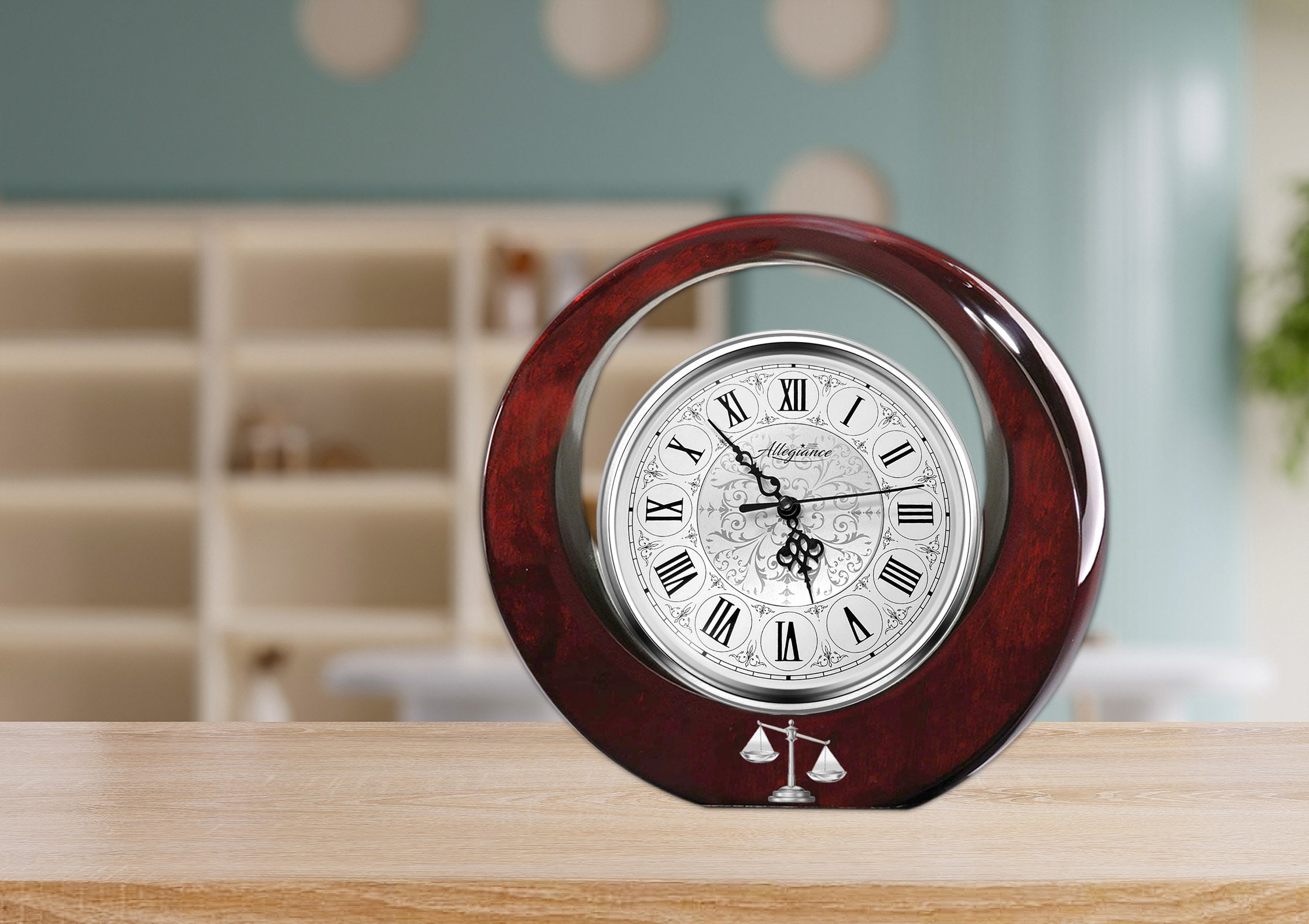 Unique Justice Law Scale Desk Table Clock Wood Clock Retirement Gift ...