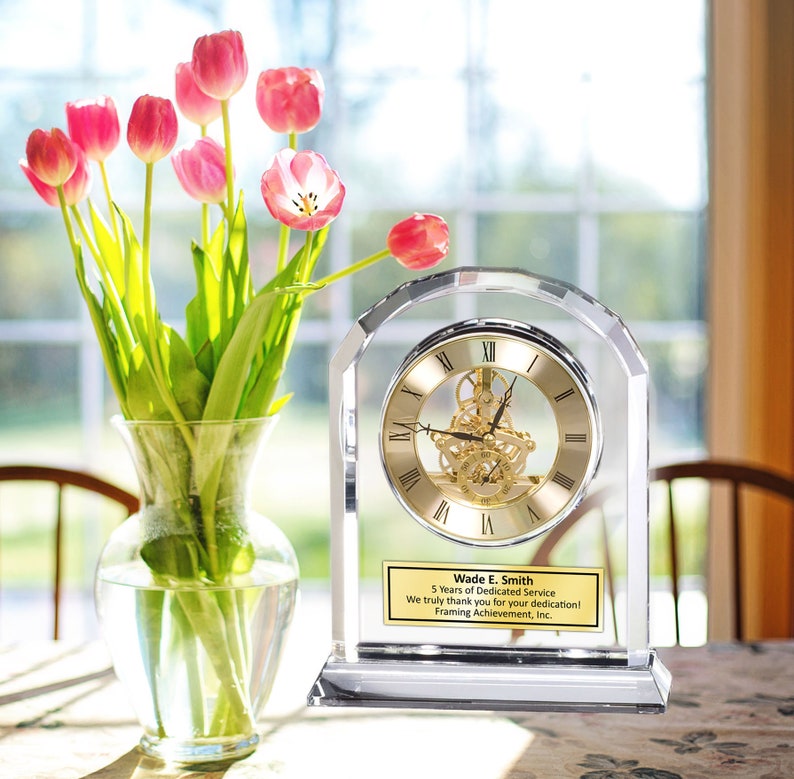 Engraved Desk Crystal Clock Employee Service Award Recognition | Etsy