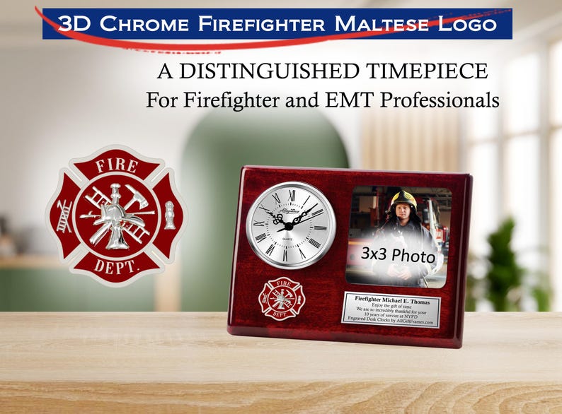 Firefighter Engrave Desk Picture Frame Silver Clock Fire Academy ...