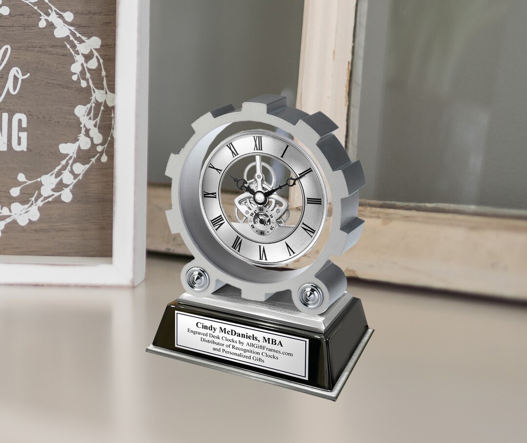 Engrave Table Desk Clock Mantel Engineer Gear Display Thank You ...